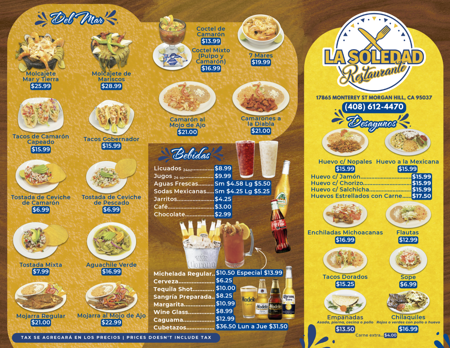 Menú - La Soledad | Restaurante y Panadería Mexicana en Morgan Hill, CA
